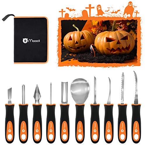 Moocii Pumpkin Carving Knife for Halloween DIY Decoration Pumpkin Carver 10 Pieces Pumpkin Carving Knives and Forks Tools Stainless Steel Double-Side Sculpting Tool Carving Knife Set