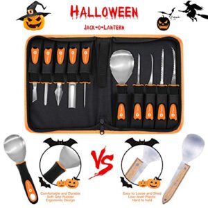 Moocii Pumpkin Carving Knife for Halloween DIY Decoration Pumpkin Carver 10 Pieces Pumpkin Carving Knives and Forks Tools Stainless Steel Double-Side Sculpting Tool Carving Knife Set