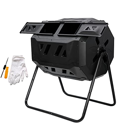 Nouva 43 Gallon Large Composting Tumbler Dual Rotating Chamber Garden Composter Bin Compost Bin with Steel Frame Outdoor Garden Yard