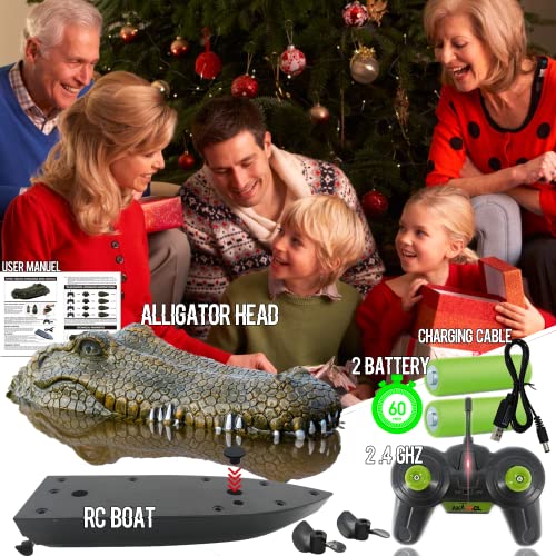 Akargol 2.4 GHz Remote Control Alligator Head RC Boats for Adults and Kids - Large Decoy and Floating Crocodile Head Prank, Rechargeable Battery, Boat Lake & Pool Toy