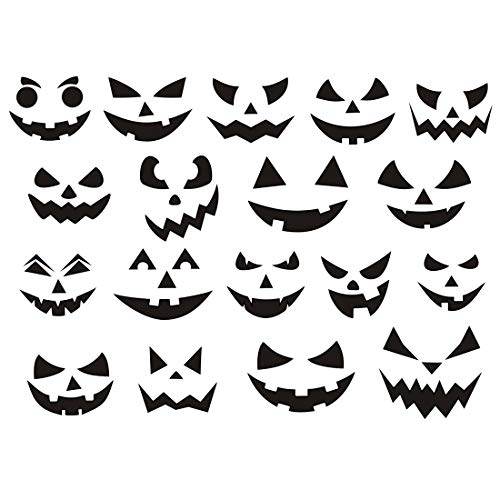 Gustum Pumpkin Decorating Stickers Kits Props Etching Pumpkin Template 18 Sheets Make Your Own Jack-O-Lantern Face Craft Decals Halloween Party Decorations Supplies Trick or Treat Party Favors