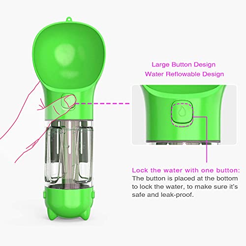 Guardians Portable Dog Water Bottle, Dog Travel Water Bottle Bowl Dispenser with Drinking Feeder Bowl Poop Bag for Dogs Small Pets Walking, Traveling, Hiking (Green)