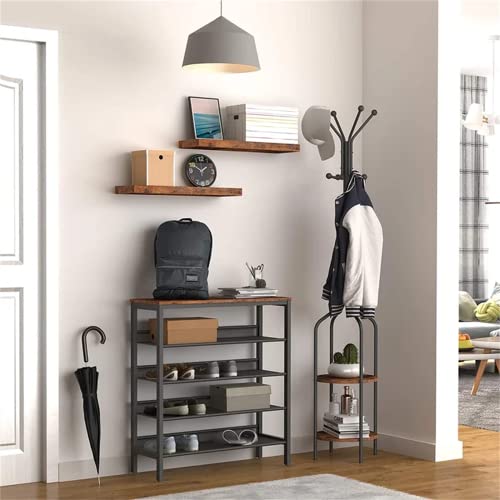 MIERES 5-Tier Shoe Rack, Industrial Shoe Storage Organizer with 4 Metal Mesh Shelves, Sturdy and Easy Assembly, Perfect for Entryway/Hallway/Closet/Bedroom, Rustic Brown, 29.5”l x11.8 ”w x 33.5”h