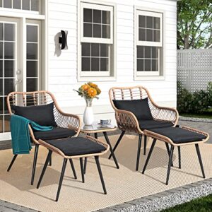 joivi 5 piece outdoor patio furniture set, pe rattan wicker small patio conversation set porch furniture, cushioned patio chairs with ottomans and side table