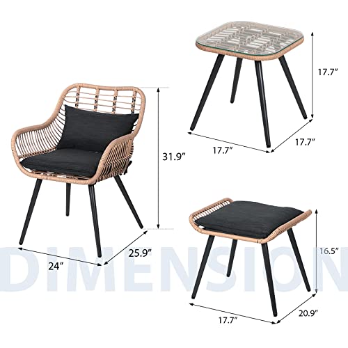 JOIVI 5 Piece Outdoor Patio Furniture Set, PE Rattan Wicker Small Patio Conversation Set Porch Furniture, Cushioned Patio Chairs with Ottomans and Side Table