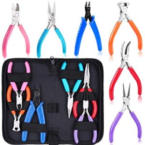 jewelry pliers, acejoz 6pcs jewelry making tools kit includs needle round nose pliers, wire cutters, crimping pliers, bent nose pliers, end nippers for beading craft