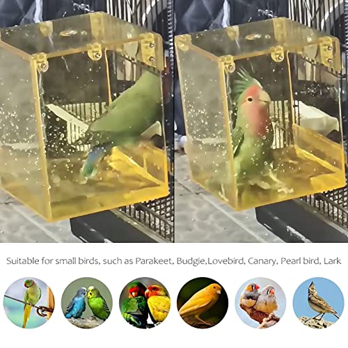 kathson Parrot Bath Box Hanging Bird Bathtub Tub Bath Acrylic No-Leakage Shower Box Bowl Cage Accessory for Small Pet Bird Parakeets Canary Cockatiel Budgies Lovebirds（Yellow）