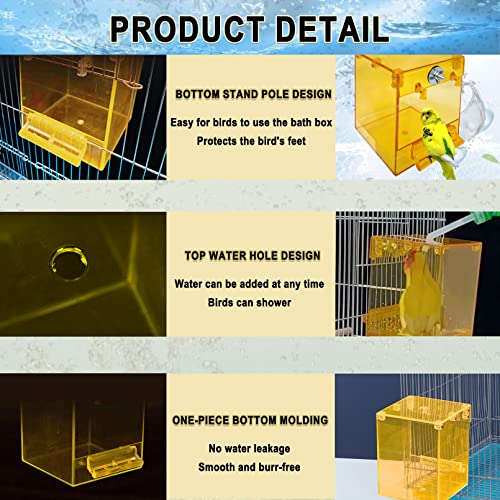 kathson Parrot Bath Box Hanging Bird Bathtub Tub Bath Acrylic No-Leakage Shower Box Bowl Cage Accessory for Small Pet Bird Parakeets Canary Cockatiel Budgies Lovebirds（Yellow）