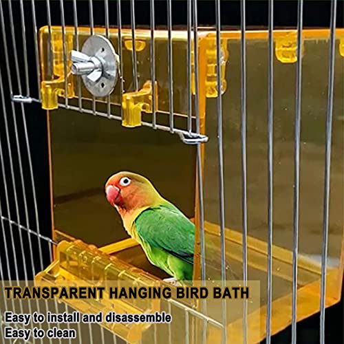 kathson Parrot Bath Box Hanging Bird Bathtub Tub Bath Acrylic No-Leakage Shower Box Bowl Cage Accessory for Small Pet Bird Parakeets Canary Cockatiel Budgies Lovebirds（Yellow）