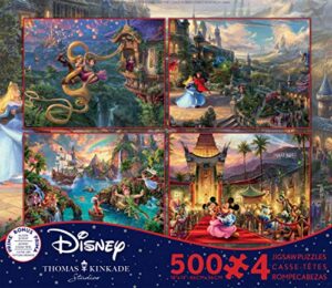 ceaco - 4 in 1 multipack - thomas kinkade - disney dreams collection - tangled, sleeping beauty, peter pan, & mickey and minnie - (4) 500 piece jigsaw puzzles