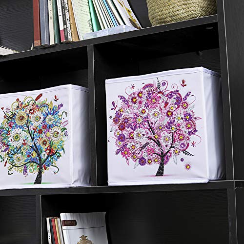 Storage Cubes Baskets with DIY Diamond Painting Kits, Folding Container Storage with Tree Pattern Art Craft Diamond Embroidery Paintings Great for Home Drawer Organizers and Storage