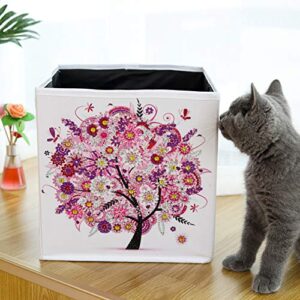 Storage Cubes Baskets with DIY Diamond Painting Kits, Folding Container Storage with Tree Pattern Art Craft Diamond Embroidery Paintings Great for Home Drawer Organizers and Storage