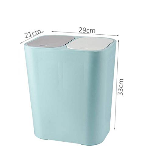 Aouiopkio Zruixia-ljit Trash Can, Trash Can Rectangle Plastic Push-Button Dual Compartment 12 Liter Recycling Waste Bin，Grey/Blue/White Garbage Can (Color : Blue)