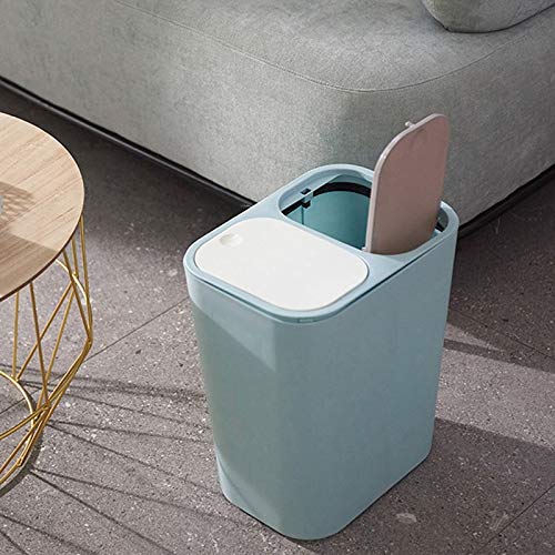 Aouiopkio Zruixia-ljit Trash Can, Trash Can Rectangle Plastic Push-Button Dual Compartment 12 Liter Recycling Waste Bin，Grey/Blue/White Garbage Can (Color : Blue)