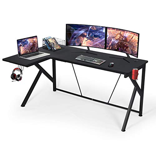 YIGOBUY Computer Gaming Desk L-Shaped Corner Computer Table Writing PC Laptop Table Workstation, Widen Space Office Home Gaming Desk Multi-Functional, Black