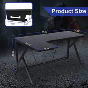 YIGOBUY Computer Gaming Desk L-Shaped Corner Computer Table Writing PC Laptop Table Workstation, Widen Space Office Home Gaming Desk Multi-Functional, Black