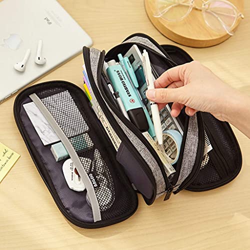 CICIMELON Pencil Case Big Capacity 3 Compartments Pencil Pouch Large Storage Pen Bag for Boys Girls Adults Students (Gray)