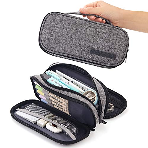 CICIMELON Pencil Case Big Capacity 3 Compartments Pencil Pouch Large Storage Pen Bag for Boys Girls Adults Students (Gray)