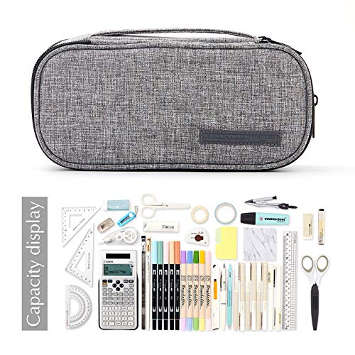 CICIMELON Pencil Case Big Capacity 3 Compartments Pencil Pouch Large Storage Pen Bag for Boys Girls Adults Students (Gray)