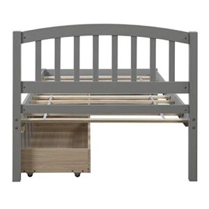 Harper & Bright Designs Twin Storage Bed Frame, Wood Platform Bed with Two Drawers and Headboard, Grey