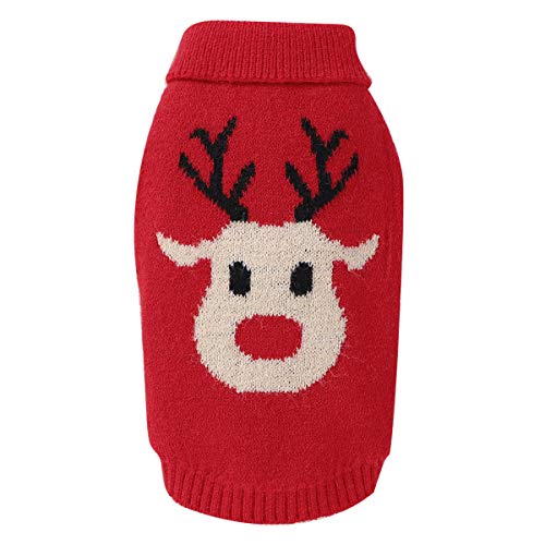 Petyoung Dog Cartoon Reindeer Sweaters, Pet Winter Warm Knitwear Clothes Christmas Coat for Small Medium Dog Cat