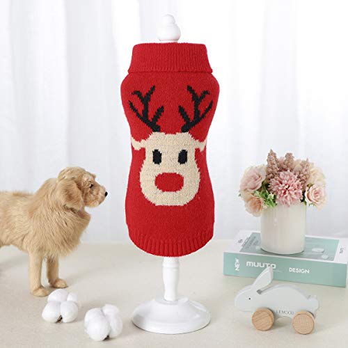 Petyoung Dog Cartoon Reindeer Sweaters, Pet Winter Warm Knitwear Clothes Christmas Coat for Small Medium Dog Cat