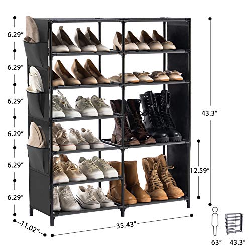 YOUDENOVA Shoe Rack, 7 Tier Boot Rack Storage for Closet Entryway, Large Shoe Shelf, Stackable Shoes Organizer for 24-30 Pairs(Black)