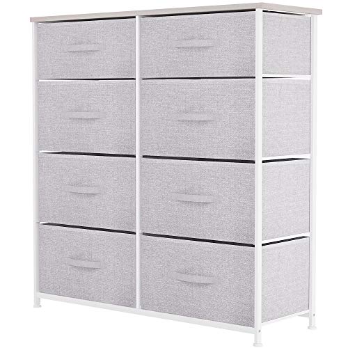 YITAHOME Storage Tower Unit with 8 Drawers - Fabric Dresser with Large Capacity, Organizer Unit for Bedroom, Living Room & Closets - Sturdy Steel Frame, Wooden Top & Easy Pull Fabric Bins (Light Gray)