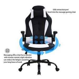 HCB Office Chair, Gaming Chair, Ergonomic Computer Desk Chair High Back Rolling Swivel Height Adjustable with Flip-Up Arms, Headrest and Lumbar Support, Massager, Leather （White）