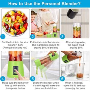 JTJxop Personal Size Blender Smoothies and Shakes, Single Serve Mini Blender, Mini Blender, with Six Blades, 4400mah USB Rechargeable, Sports,Travel,Gym