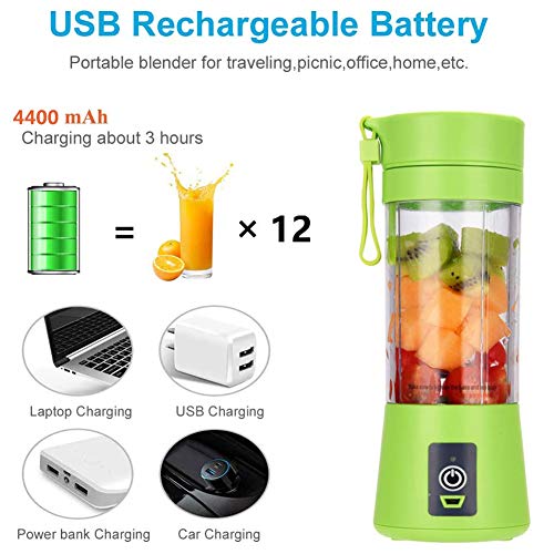 JTJxop Personal Size Blender Smoothies and Shakes, Single Serve Mini Blender, Mini Blender, with Six Blades, 4400mah USB Rechargeable, Sports,Travel,Gym