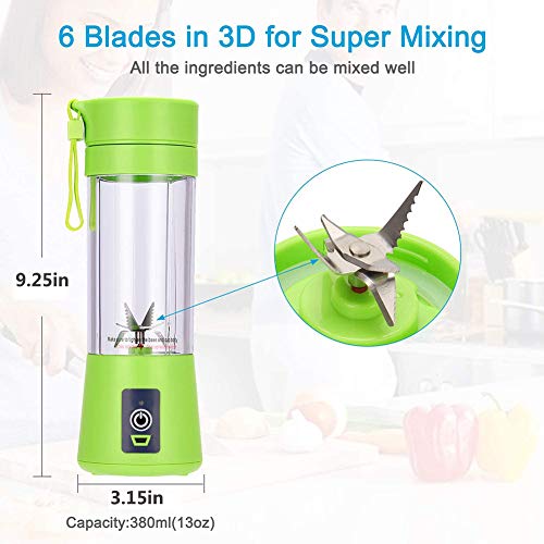 JTJxop Personal Size Blender Smoothies and Shakes, Single Serve Mini Blender, Mini Blender, with Six Blades, 4400mah USB Rechargeable, Sports,Travel,Gym