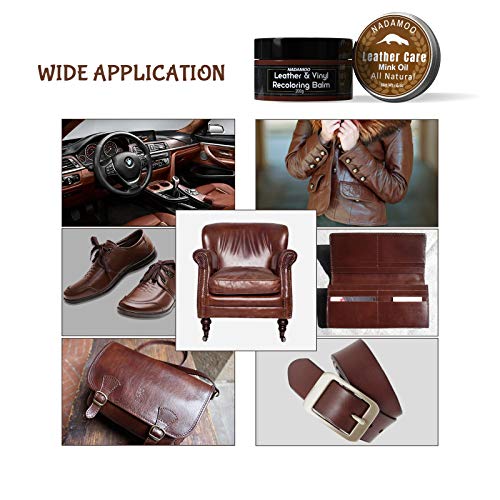 NADAMOO Dark Brown Leather Recoloring Balm with Mink Oil Leather Conditioner, Leather Repair Kits for Couches, Restoration Cream Scratch Repair Leather Dye for Vinyl Furniture Car Seat, Sofa, Shoes