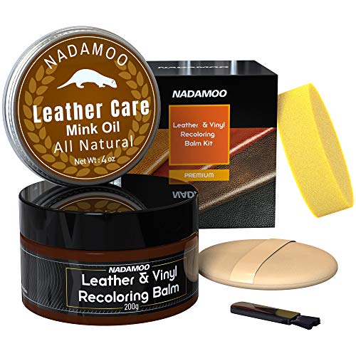 NADAMOO Dark Brown Leather Recoloring Balm with Mink Oil Leather Conditioner, Leather Repair Kits for Couches, Restoration Cream Scratch Repair Leather Dye for Vinyl Furniture Car Seat, Sofa, Shoes