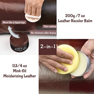 NADAMOO Dark Brown Leather Recoloring Balm with Mink Oil Leather Conditioner, Leather Repair Kits for Couches, Restoration Cream Scratch Repair Leather Dye for Vinyl Furniture Car Seat, Sofa, Shoes