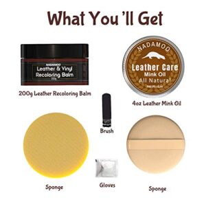 NADAMOO Dark Brown Leather Recoloring Balm with Mink Oil Leather Conditioner, Leather Repair Kits for Couches, Restoration Cream Scratch Repair Leather Dye for Vinyl Furniture Car Seat, Sofa, Shoes