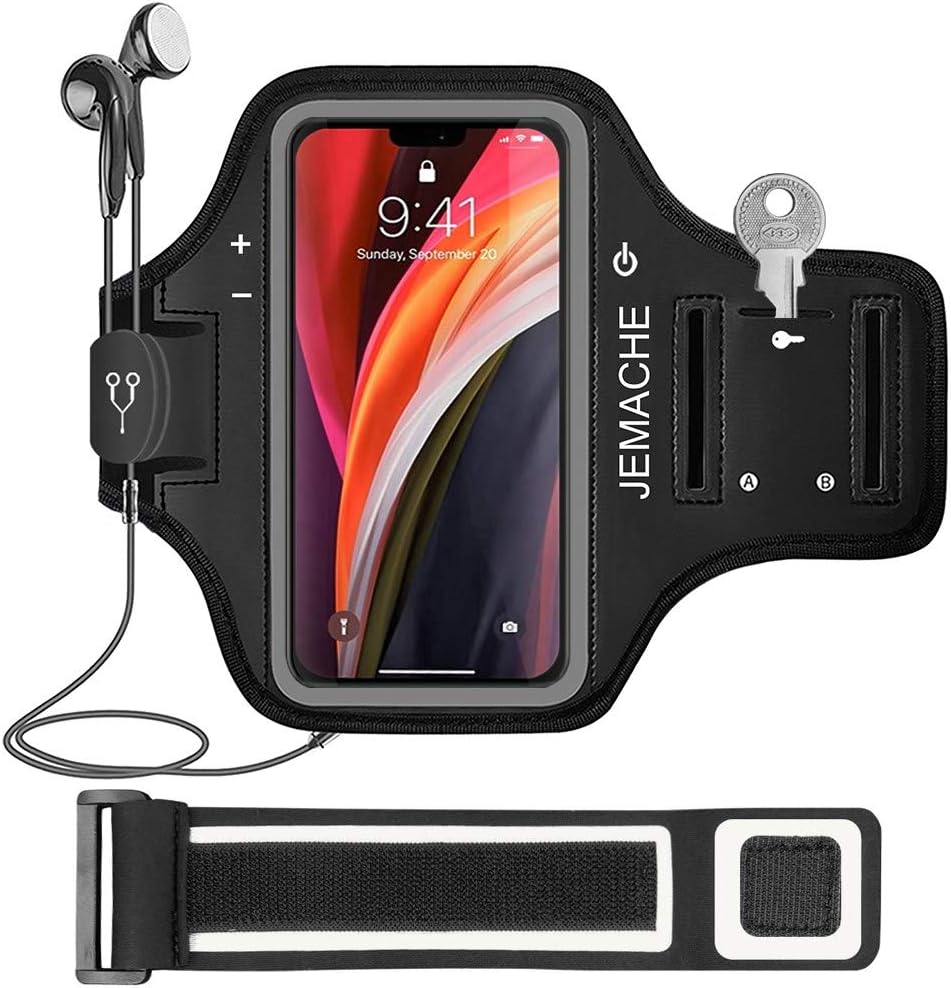 iPhone 13 Mini, 12 Mini Armband, JEMACHE Water Resistant Gym Workouts Running Phone Arm Band for iPhone 13Mini, 12Mini (Black)