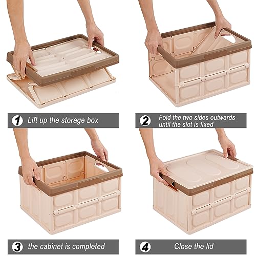 Foldable Storage Boxes with Lids [3-Pack] Collapsible Plastic Storage Bins Organizer Containers Baskets Cub with Cover,Stackable Utility Crates Storage Box (Brown, 30L)