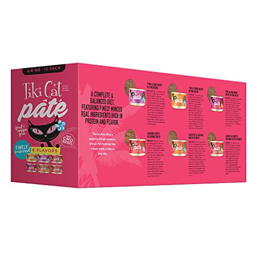 Tiki Cat Grill Pâté Variety Pack, Combinations of Real Flaked Fish, Wet High-Protein & High-Moisture Cat Food, 2.8 oz. Cans (Case of 12)