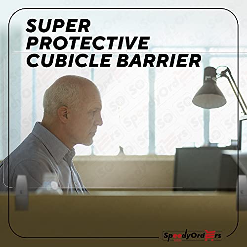 Cubicle Sneeze Guard by SPEEDYORDERS – Sneeze Guard for Cubicle - Clear Cubicle Divider - Wall Extender Plexiglass For Cubicle With Removable Clamps 1/4" Thick 48"W x 24"H - Includes 3 clamps