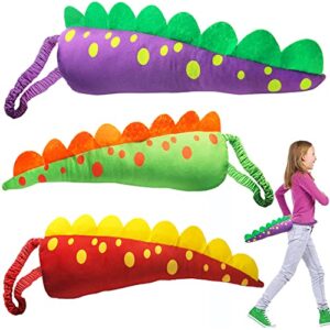 artcreativity plush dinosaur tails for kids, set of 3, dragon and dinosaur costume accessories for halloween and dress-up, dinosaur birthday party favors supplies, assorted colors, 17.25 inch long