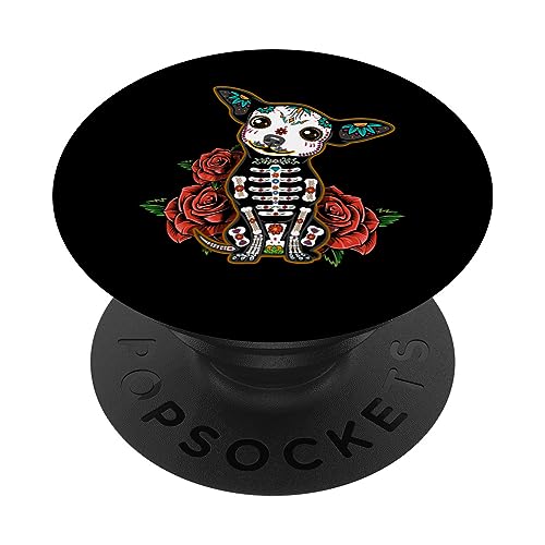 Calavera Chihuahua Playful Colorful Cute Dia De Los Muertos PopSockets Standard PopGrip