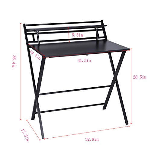 【US Stock】 Folding Study Computer Desk - Writing Desk Portable Lazy Foldable Table Laptop Desk Simple Computer Desk with Shelf for Small Space,Free Installation Home Office Desk (Black)