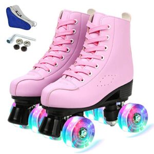 women's roller skates, leather roller skates high-top roller skates four-wheel shiny roller skates for kids and adults