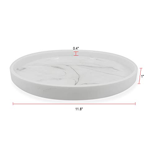 Epoxy Resin Tray，11.8-Inch（Diameter）,Marble Design Serving Tray, Decorative Round Tray, Coffee Tray, Ottoman Tray for Home Or Office Storage Decoration, 100% Handmade,Non-Toxic