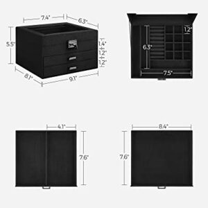 SONGMICS Jewelry Box, Lockable Jewelry Storage Organizer, Jewelry Case with Glass Window, for Rings, Earrings, Studs, Bracelets, Necklaces, Black UJBC158B01