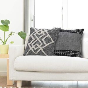 LR Home Tufted Geometric Diamond Modern Throw Pillow, 20" x 20", Black/Cream