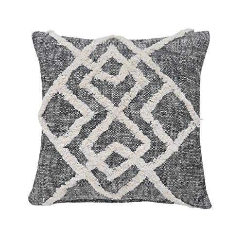 LR Home Tufted Geometric Diamond Modern Throw Pillow, 20" x 20", Black/Cream