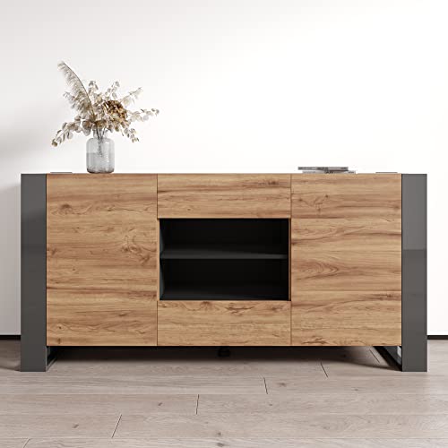 Meble Furniture Woody Modern 64.5" Sideboard (Oak/Gray)