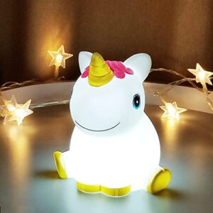 fundoo unicorn night light,usb rechargeable kids night light unicorn with timer,portable led animal lamp tap on colorful lights for kids, unicorn nightlight for boys girls bedroom